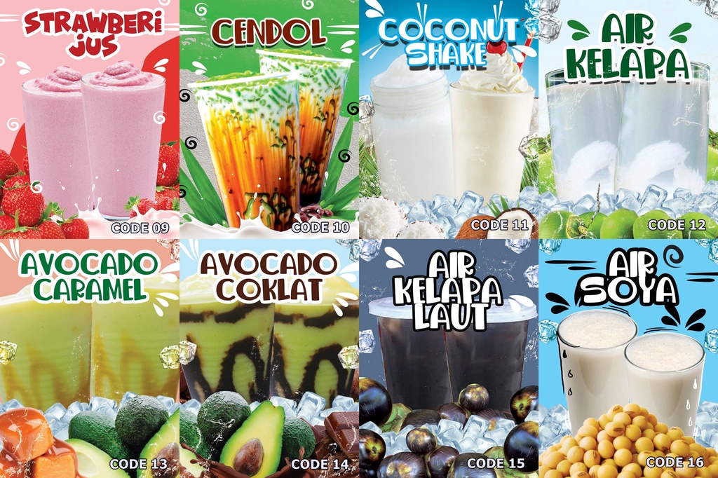 Sticker Air Balang Stiker Jus Buah Kelapa Teh Ais Green Tea Label ...