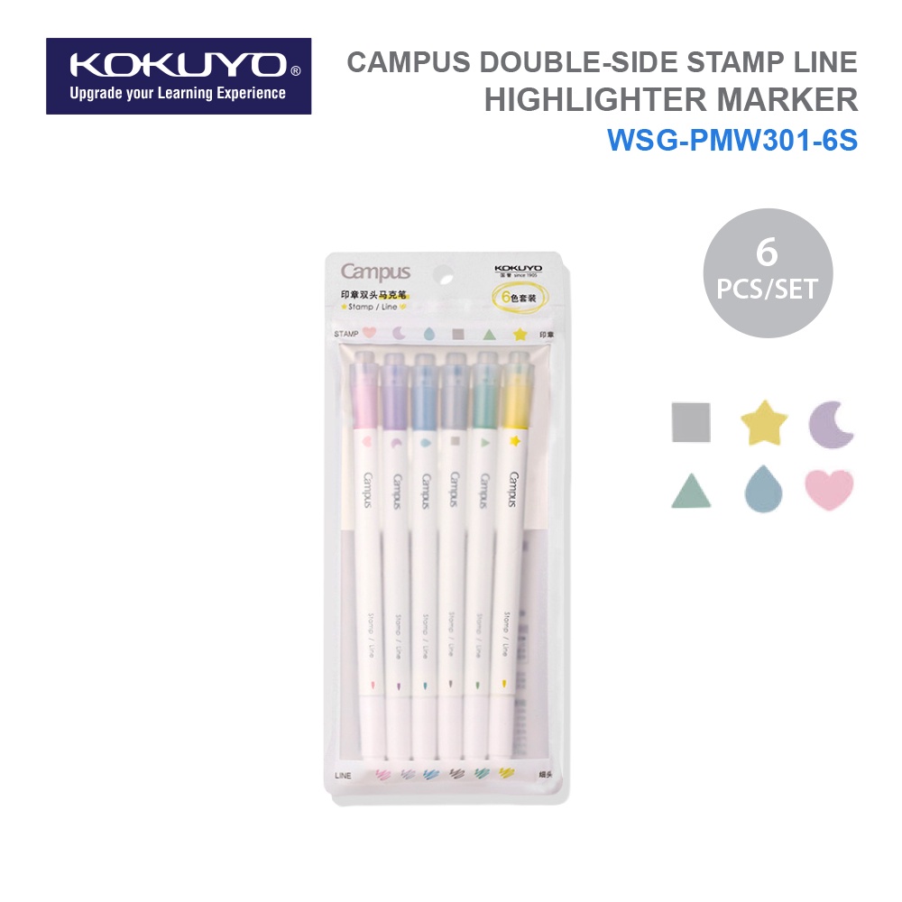 KOKUYO CAMPUS Double-Side Stamp Line Highlighter Marker WSG-PMW301 ...