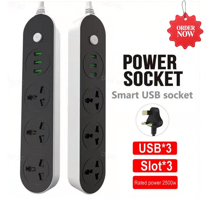 ZSHOPE Power Strip 3 Universal Socket 3 USB Output 3.4A UK Plug Travel ...