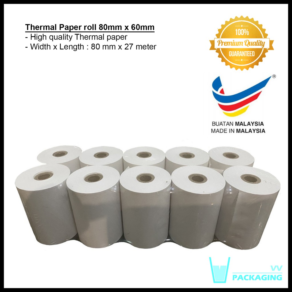 80x60 Thermal Receipt Paper Roll 80mmx60mm 10 rolls | Shopee Malaysia