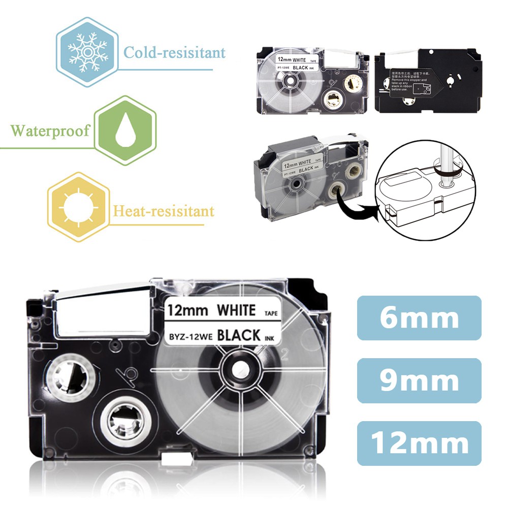 [In store]2pack Label 6mm 9mm 12mm for 6mm/9mm/12mm Casio Label Maker ...