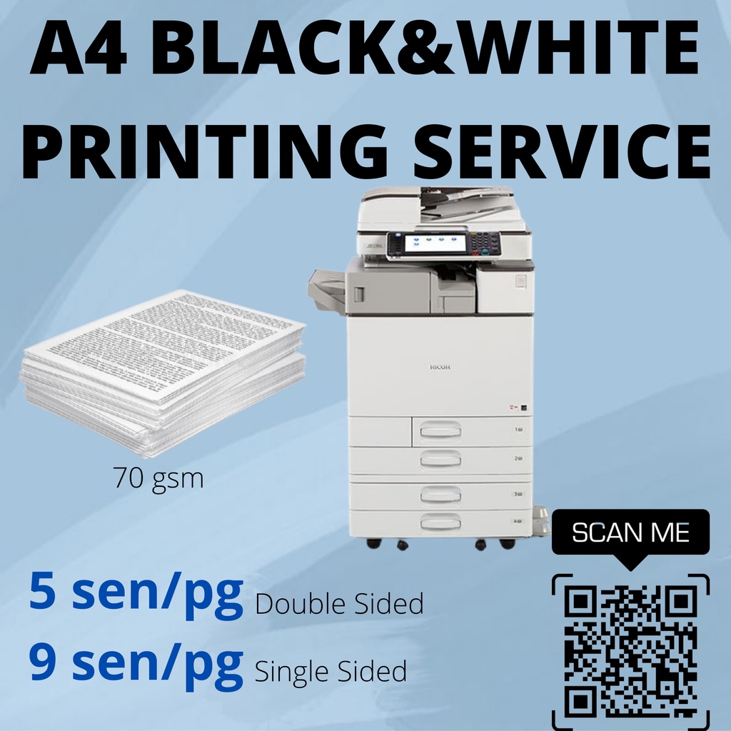 (5 sen) A4 Copy Printing Service minimum order 1000 pages aboA4 Black ...