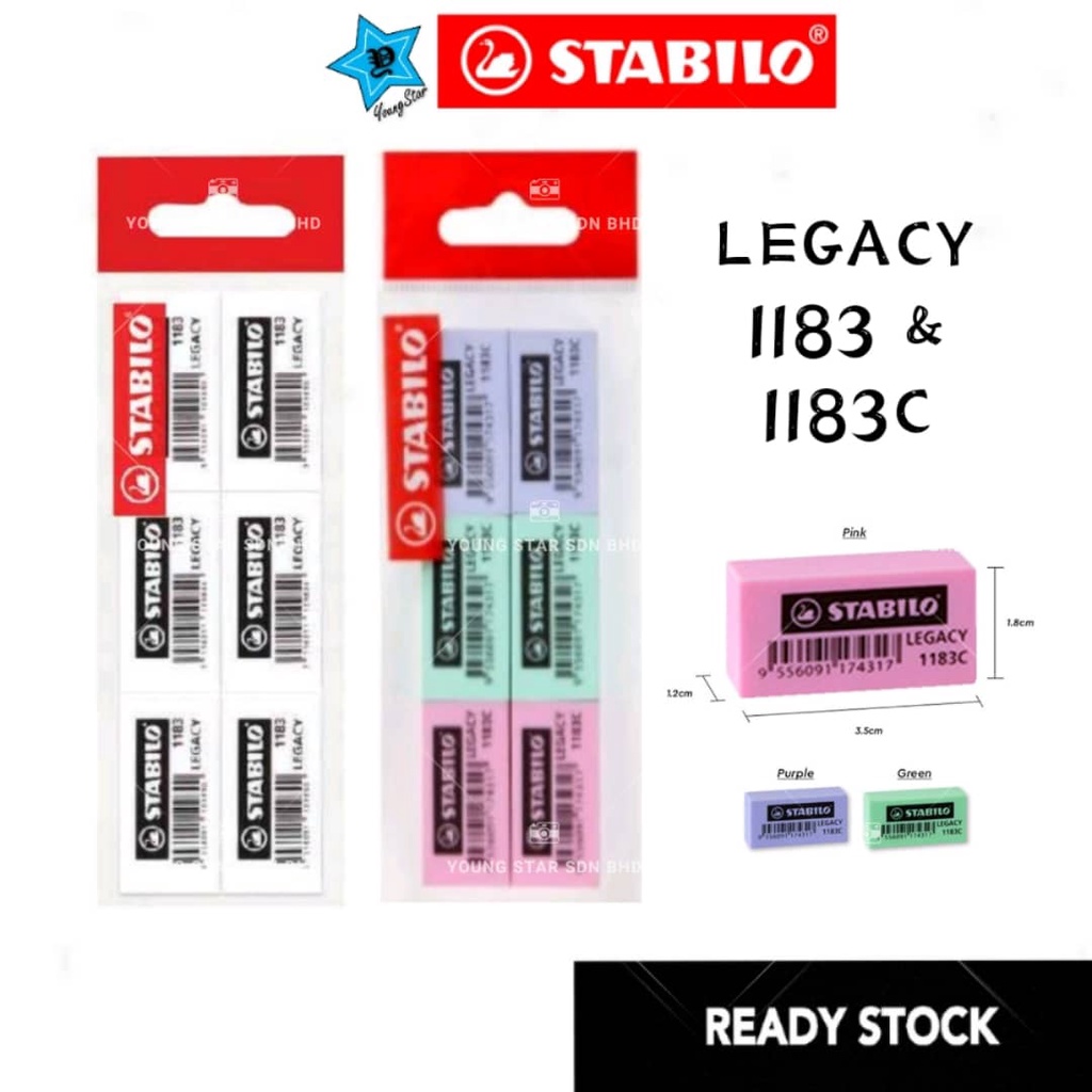 STABILO Eraser Legacy 1183 (6s/PKT) / 1183C Colourful Edition - (6s/PKT ...