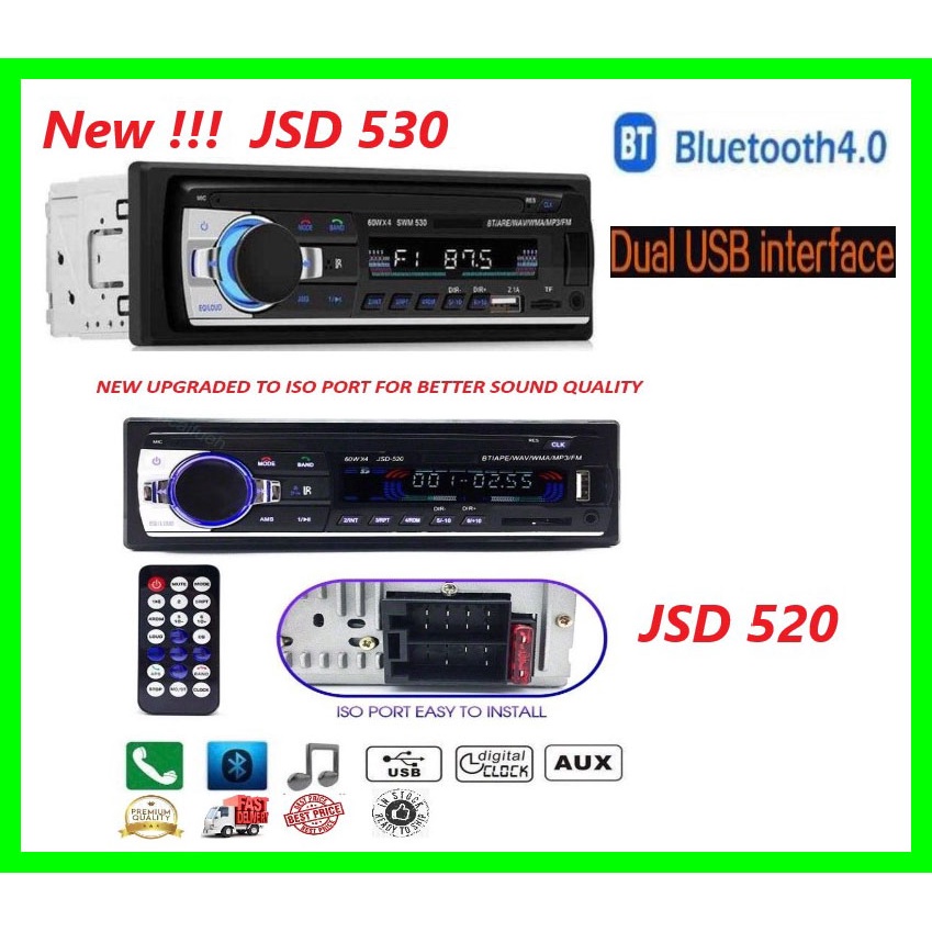 Car Radio Bluetooth Stereo Head Unit Player JSD-520 JSD-530 MP3/USB/SD/AUX-IN/FM Car QMTL ...