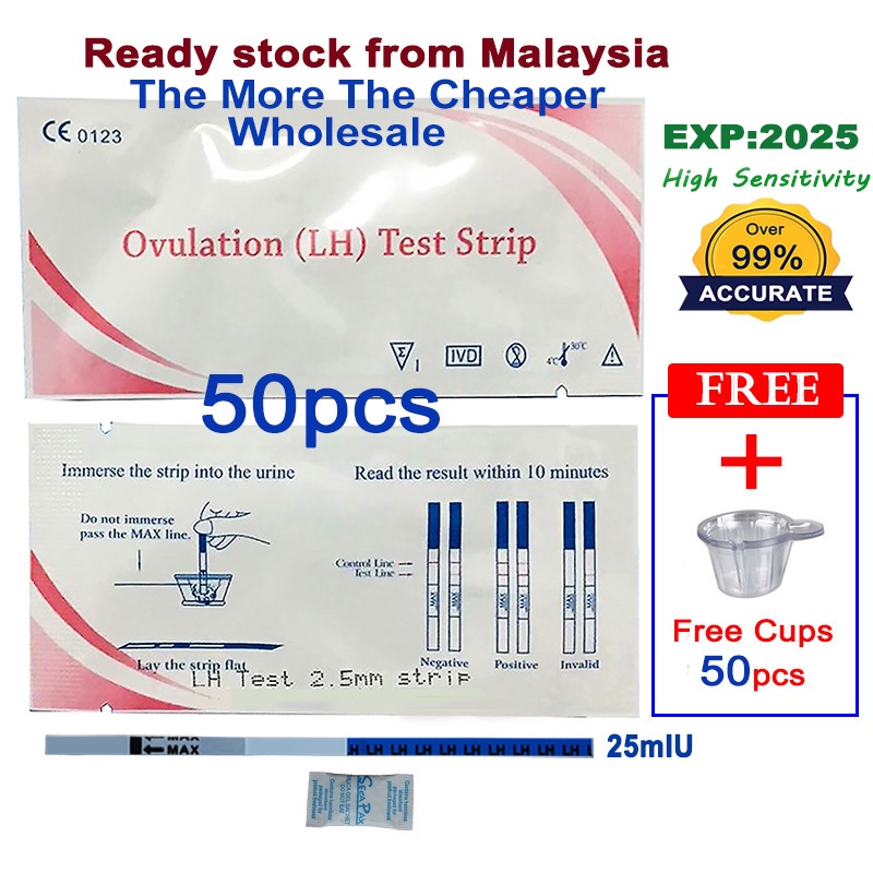 50pcs Ovulation Test Strip OPK LH ovulasi + FREE 50pcs Urine cups ...