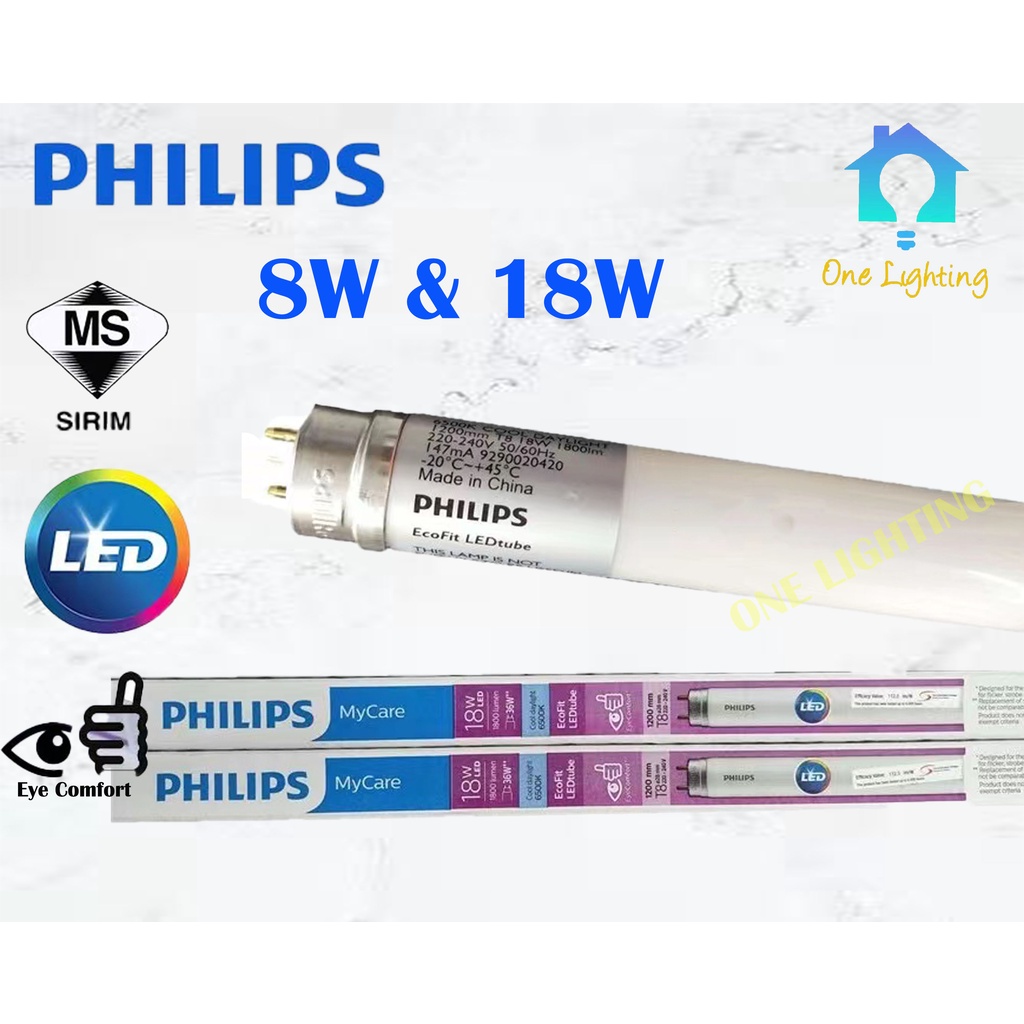 Philips 2FT 4FT 8W 18W Ecofit T8 LED Tube Daylight SIRIM Approved | Shopee Malaysia