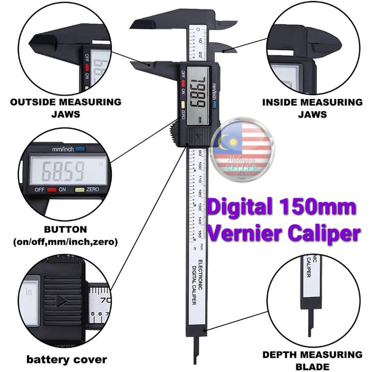 🇲🇾 Tools 150mm 15cm 6 inch 6" Vernier LCD Digital Caliper Electronic ...