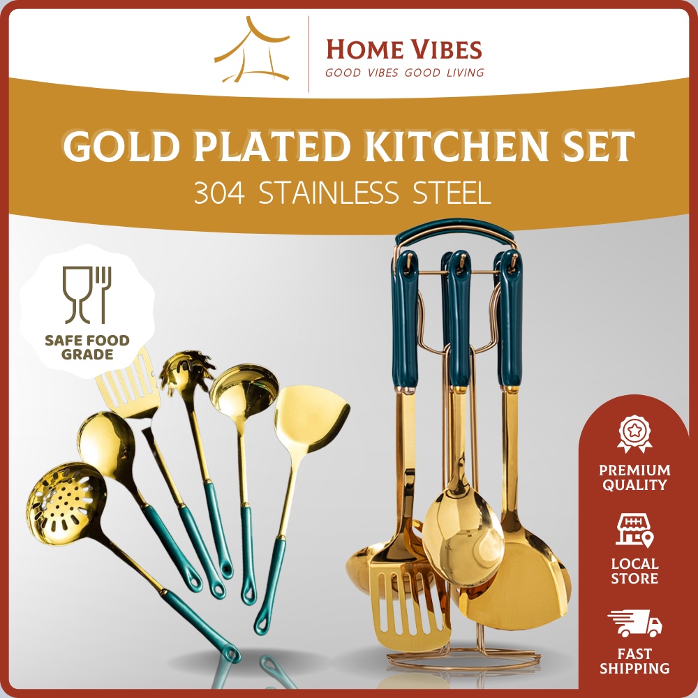 Gold Plated High-Value Full Set Kitchen Utensils | Shopee Malaysia