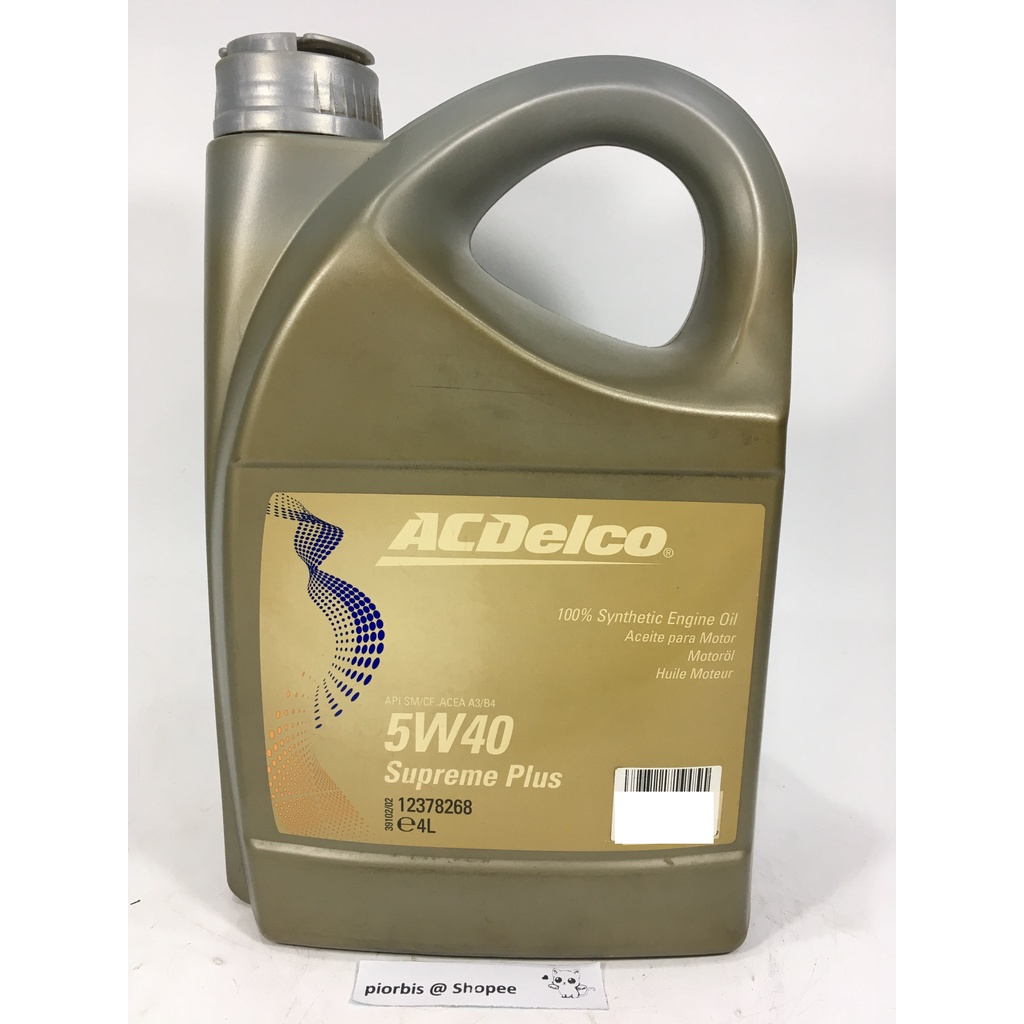 ACDELCO 5W40 SUPREME PLUS 100% SYNTHETIC ENGINE OIL API SM 4 LITER ...