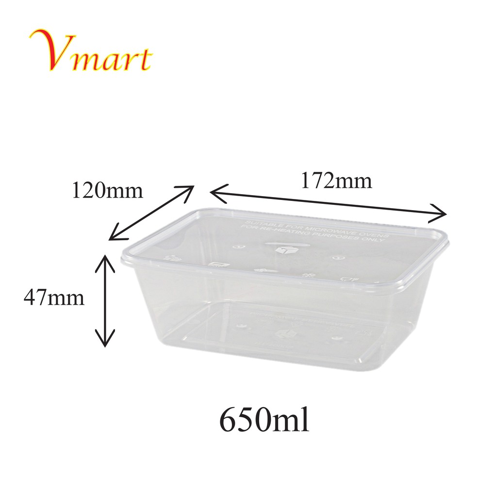 [50pcs] PP Rectangular Transparent Plastic Container / Take Away ...
