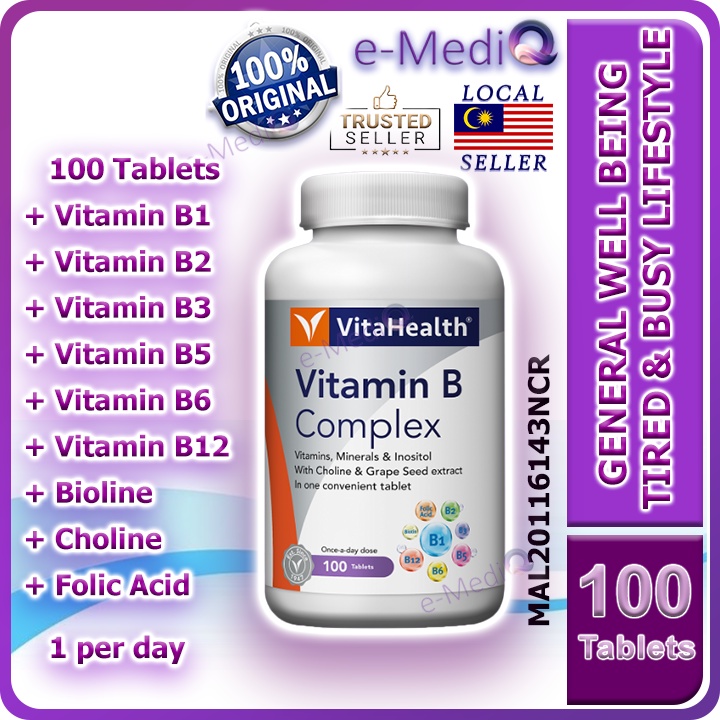 VitaHealth Vitamin B Complex 100 Tablets [with Folic Acid / Zinc ...