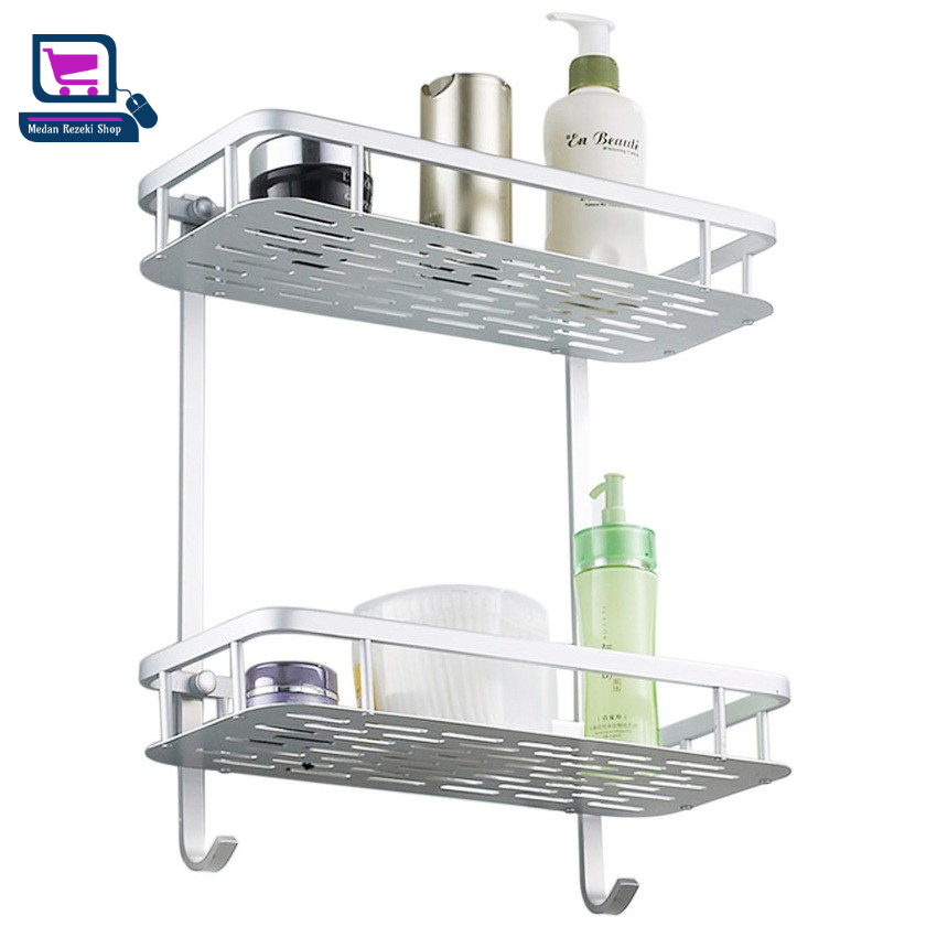 2 Tiers Bathroom SAluminium Wall Rack Toiletries Rak Tandas Bilik Air ...