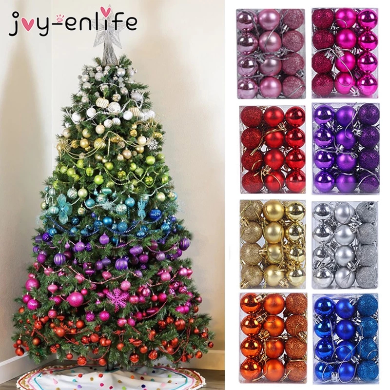 24 Pcs/Set Glitter Christmas Tree Ball Baubles Colorful Xmas Party Home ...