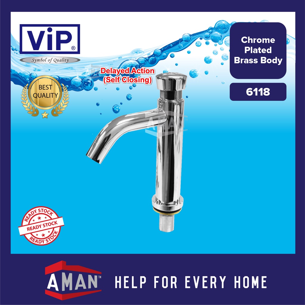 ViP Heavy Duty Premium Chrome Plated Brass Body Self Closing Pillar Tap Delayed Action Basin Tap ...