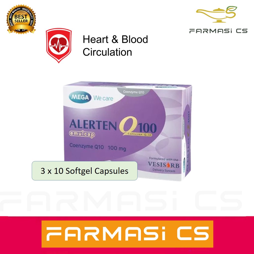 Mega Alerten Q100 100mg 30 Softgel Capsules EXP:06/2028 [ heart Q10 ...