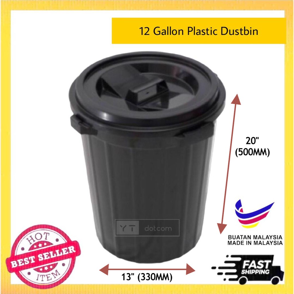 breeze 12 Gallon Plastic Garbage Dustbin Pail/ Plastik Tong Sampah Hitam 12 Gallon | Shopee Malaysia