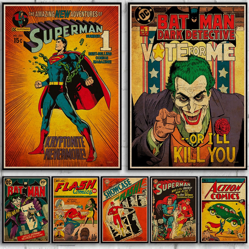 DC Classic Cartoon Cover Superman / Clown / Batman High Quality Retro ...