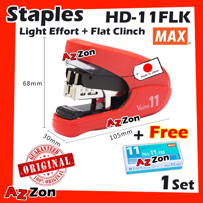 MAX HD-11FLK Stapler Vaimo 11 Light Effort Flat Clinch Use Staples 11-1M 100% Genuine Max MADE ...