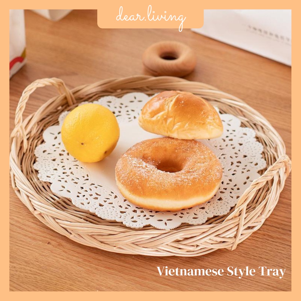 D🖤L: Vietnam Rattan Round Storage Tray Basket Bread Food Breakfast ...