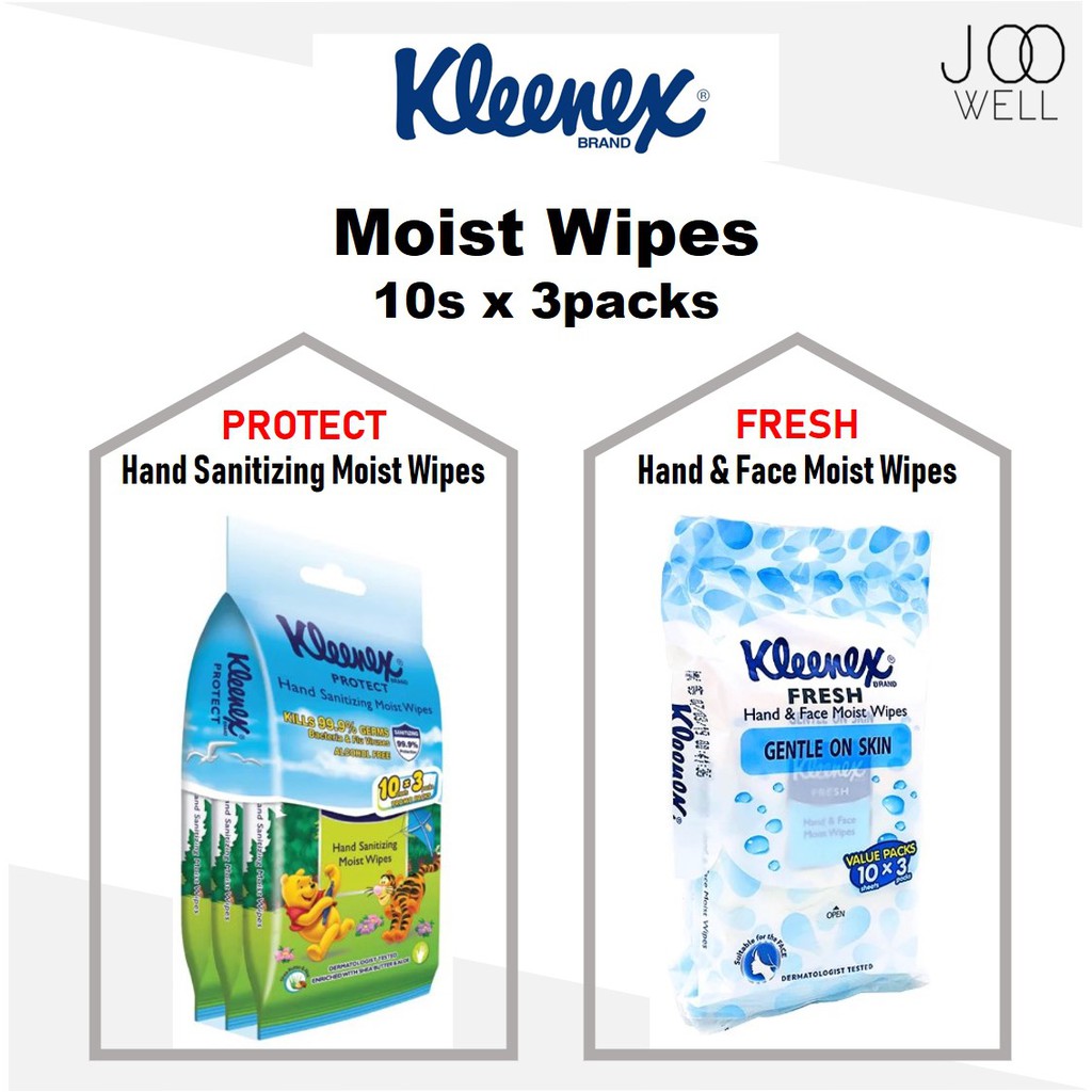 Kleenex Protect Hand Sanitizing / Fresh Hand & Face Moist Wipes 10s ...