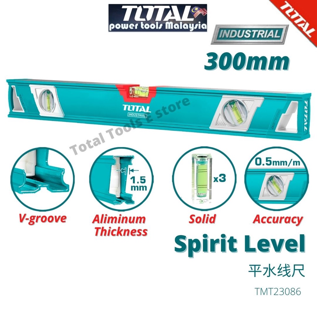 TOTAL Aluminium Spirit Level 300mm 平水尺 - TMT23086 | Shopee Malaysia