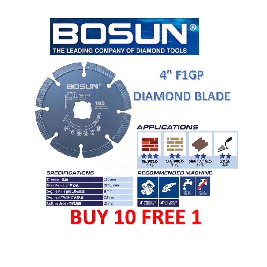 BOSUN F1GP(General Purpose) 4"(105mm) Diamond Cutting Wheel/Mata Potong ...