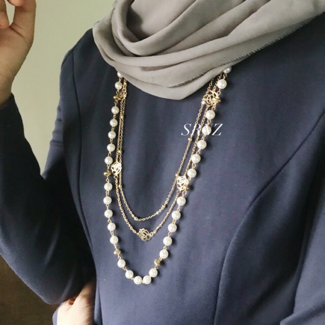 🇲🇾READY STOCK🇲🇾NCK006 PEARL NECKLACE 3 LAYERS RANTAI PEARL RANTAI MUTIARA RANTAI LEHER PEARL ...