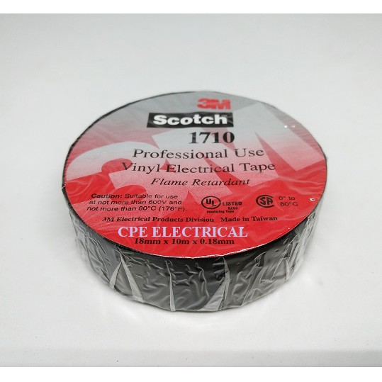 3M Scotch 1710 VINYL ELECTRICAL Insulation PVC Wire TAPE 18mm x 10m x 0 ...