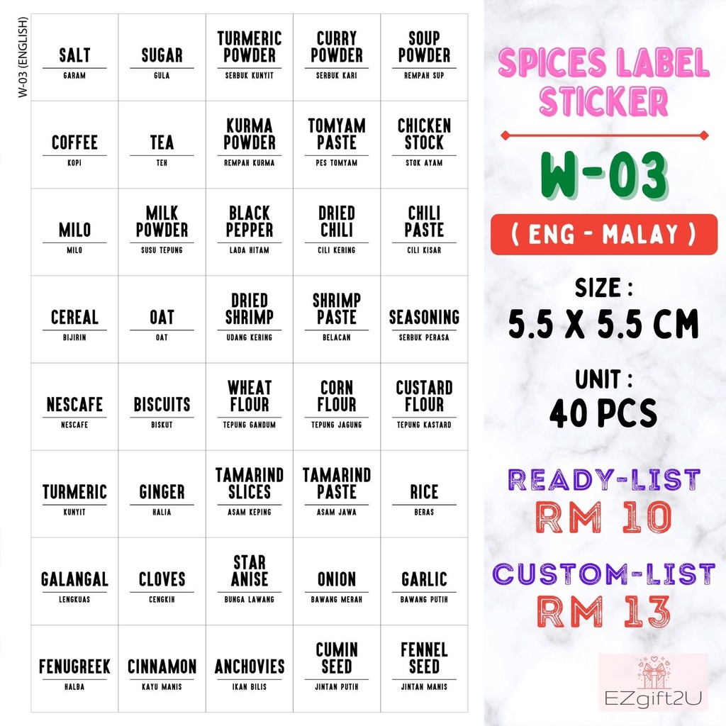 KITCHEN LABEL STICKER | Waterproof Sticker Label Dapur Rempah Kalis Air ...