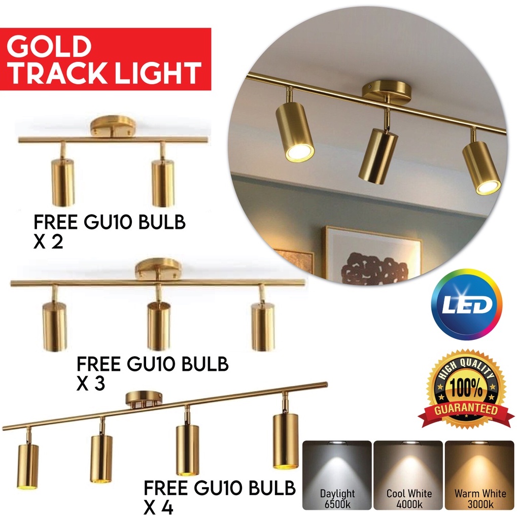 Gold Track Light Ceiling Light with GU10 Bulb Free Bulb | Shopee Malaysia