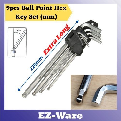9 Pcs Extra Long Ball Point Hex Allen Key Allen KEY SET FT001- MM ...