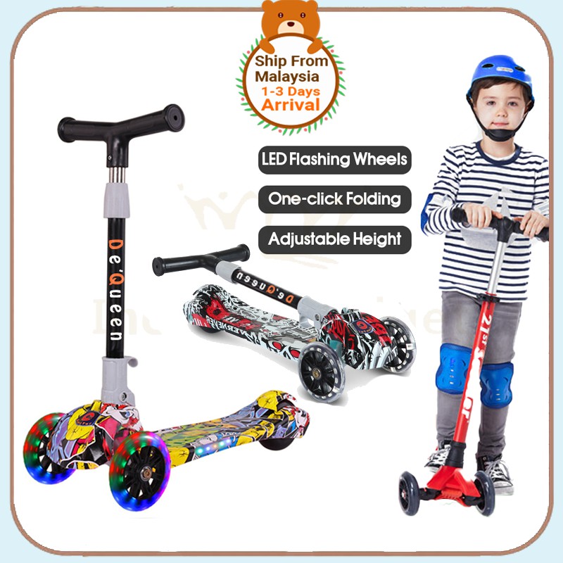 Skuter Budak Kids Scooter Foldable and Adjustable Cartoon Scooter With ...