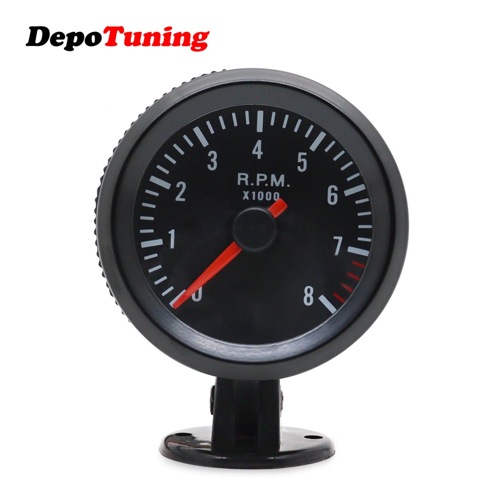 52mm Black Face 0-8000RPM Tachometer Auto Car Tacho Gauge White LED 12V ...