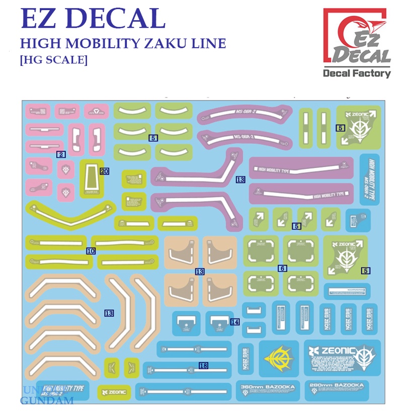 [EZ DECAL] S01A HG 1/144 HIGH MOBILITY ZAKU LINE WATER DECAL [HG SCALE ...