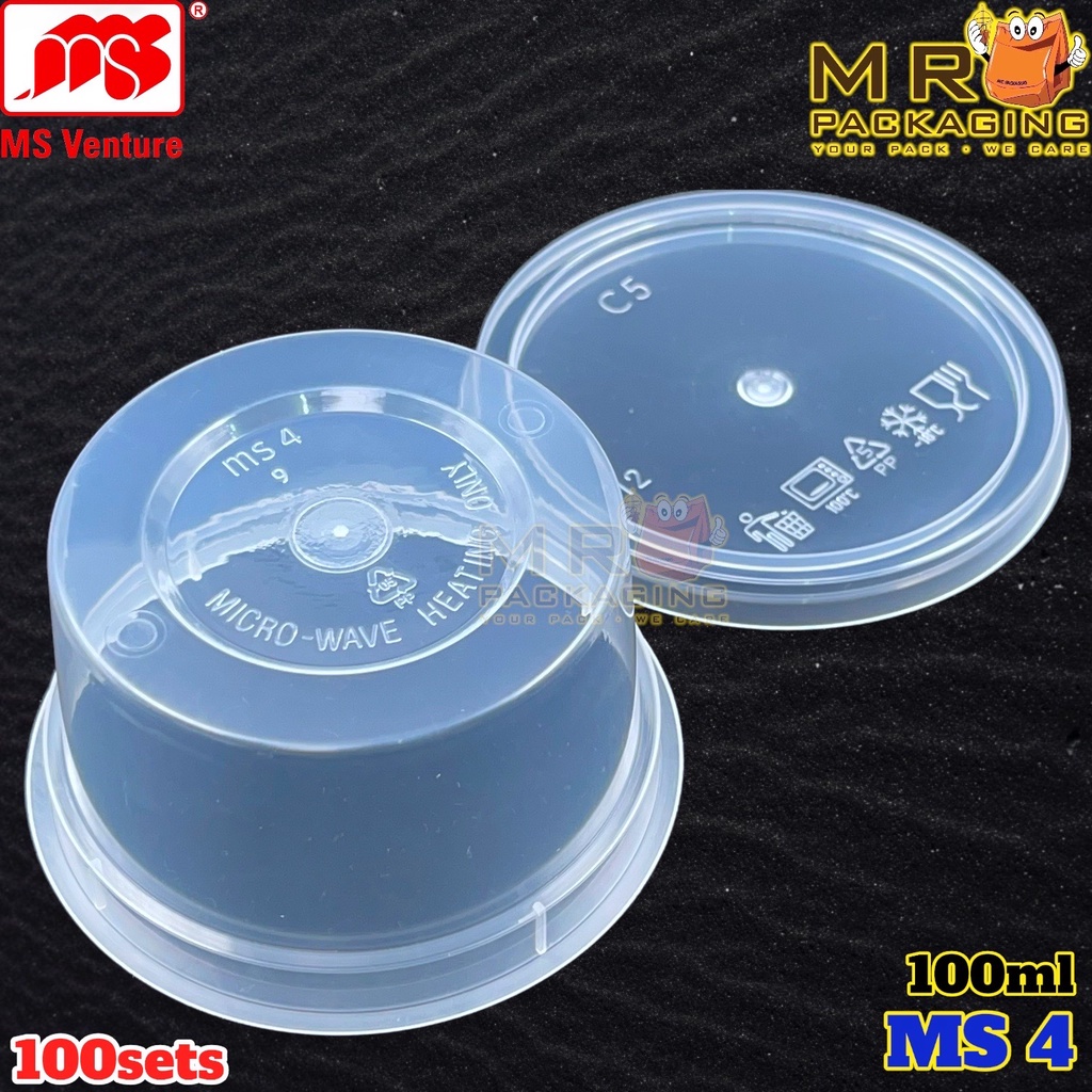 MS 4 100ml Round Container With Lid ( 100sets± ) Disposable Plastic PP ...
