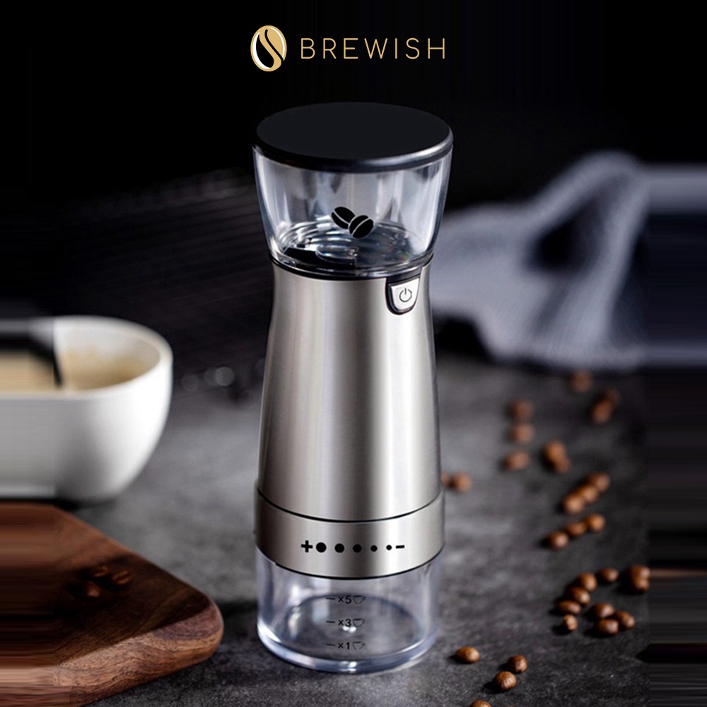 BREWISH Barista 304 Stainless Steel Ceramic Burr Coffee Bean Grinder ...