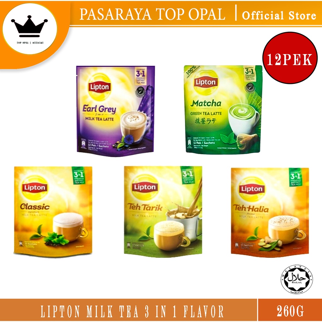 Lipton Milk Tea 3 in 1 Classic/ Matcha Green Tea/ Earl Grey/ Teh Tarik/ Hazelnut/ Teh Halia (12 ...