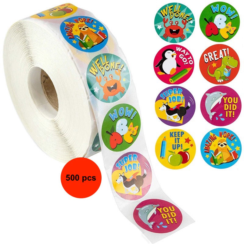 500pcs/roll Round Sticker Labels Roll Reward Stickers Encouragement ...