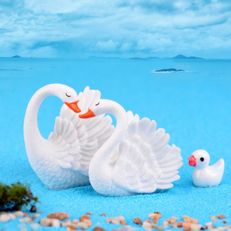 2Pcs/Lot Mini White Swan Miniature Figurine Fairy Garden Dollhouse ...
