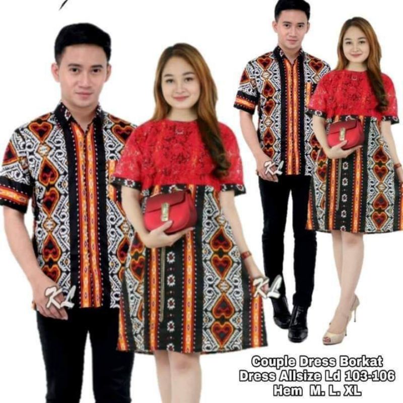 MERAH Men's Batik Couple Shirt Short Sleeve Red Love Motif Invitation ...