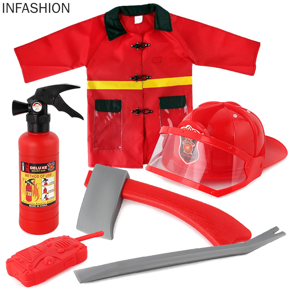 INFA - Kids Fireman Costume Toy Fire Hat Clothes Set Accessories ...