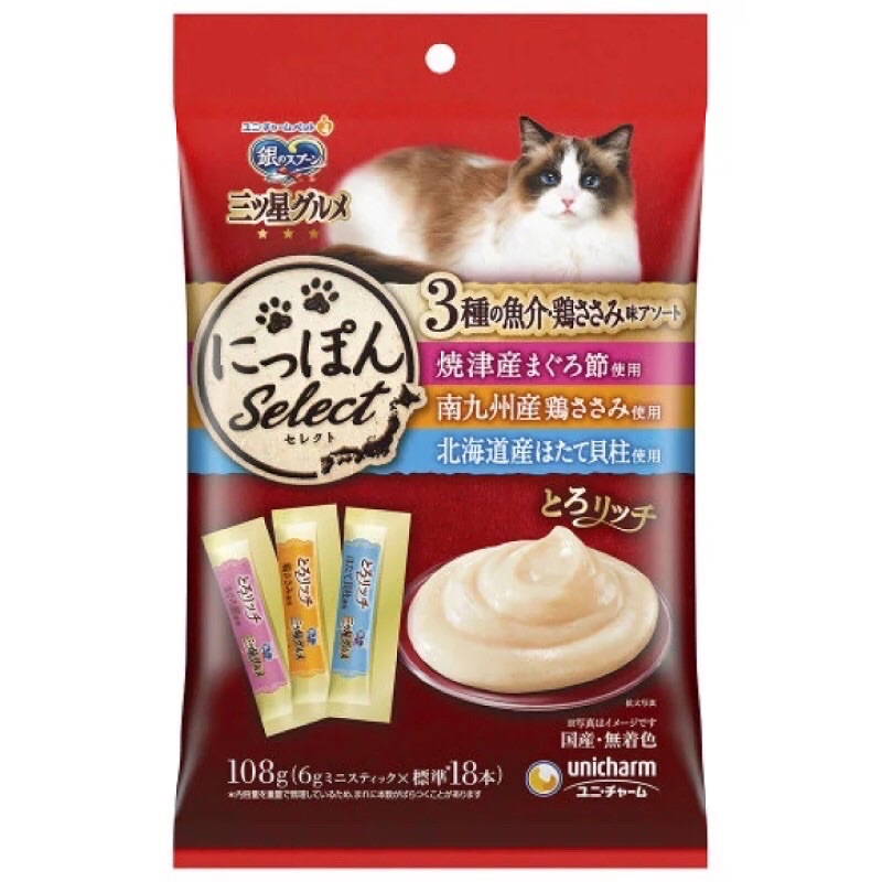 🇯🇵Japan Unicharm premium cat treat puree 108g（6g×18)銀湯匙 三星奢華肉泥 3種口味肉泥 | Shopee Malaysia