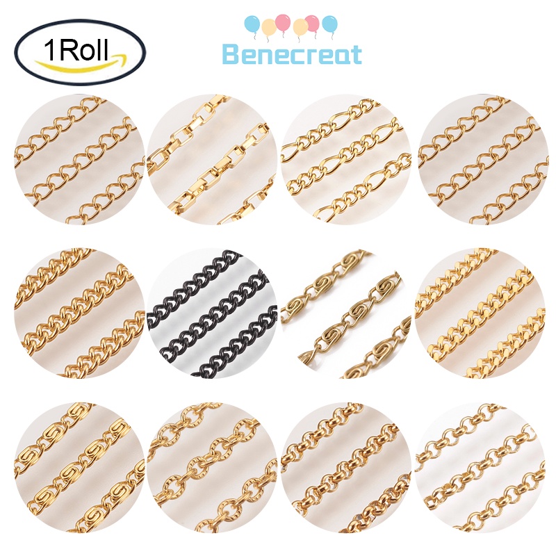 1Roll 10m/roll Handmade 304 Stainless Steel Curb Chains with Spool Gold ...