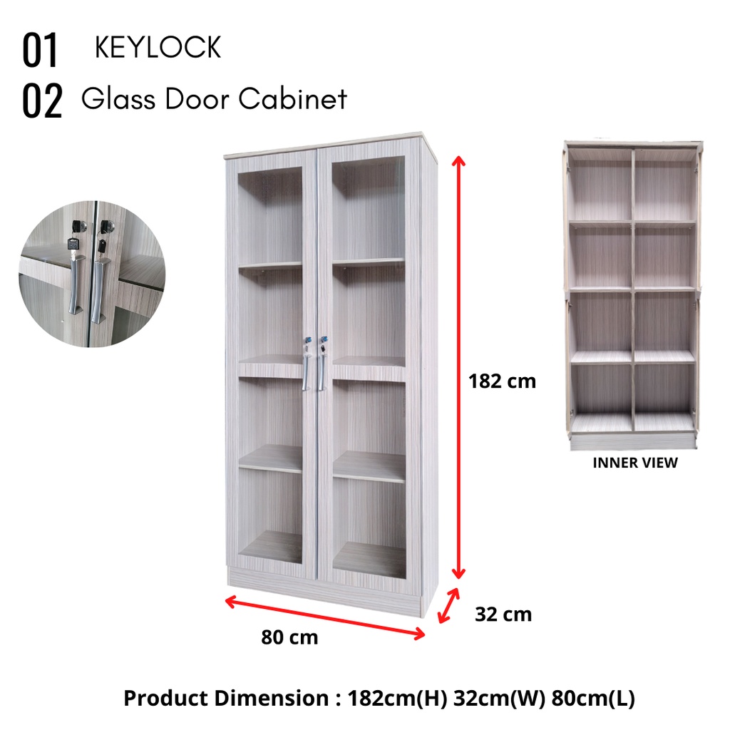 SHIRO Rak Buku 4 Door 2 Drawer / Storage Cabinet Book Shelf Display ...