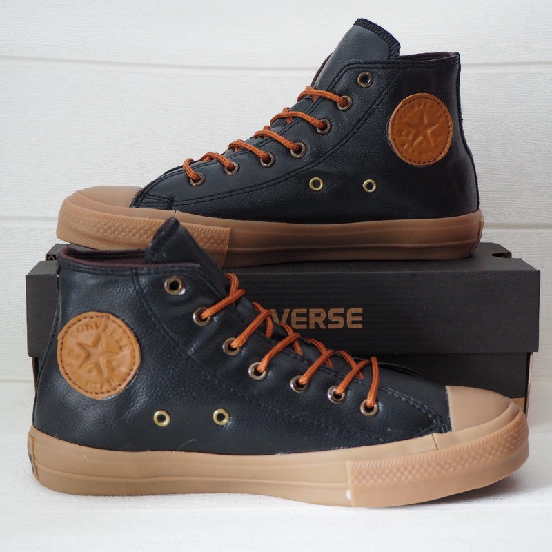 HITAM Converse ALL STAR Black GUM Leather Shoes For Men Women | Shopee ...
