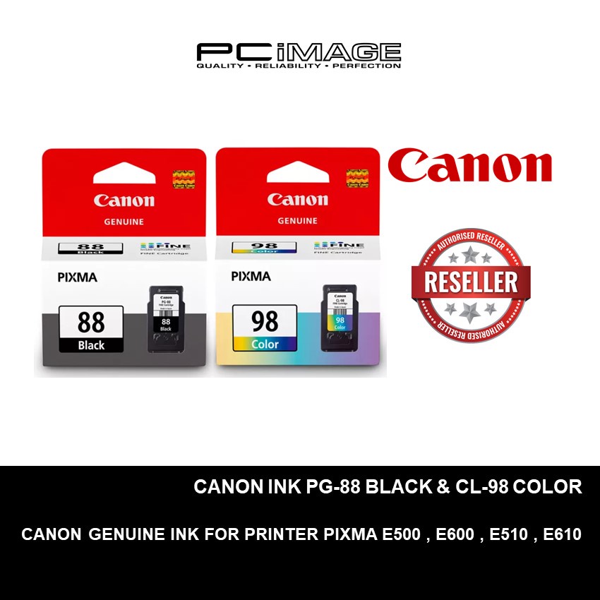 CANON GENUINE PG-88 BLACK / CL-98 COLOR INK CARTRIDGE FOR PIXMA E510, E610, E500, E600 PRINTER ...