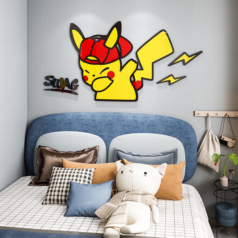 【DAORUI】Cartoon Pikachu stickers Nordic style wall living room ...