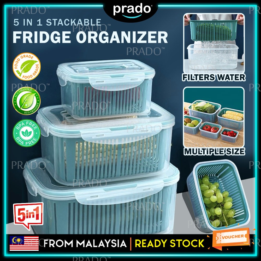 PRADO 5 in 1 Fridge Storage Box Drains Refrigerator Airtight Container ...