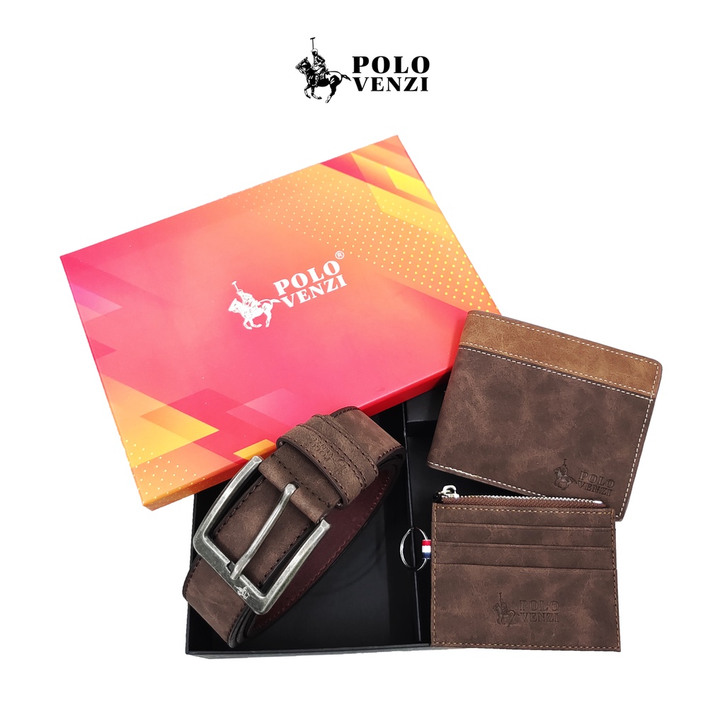 POLO VENZI Men's Belt + Multi-Card Wallet + Card Holder + Gift Box Set ...