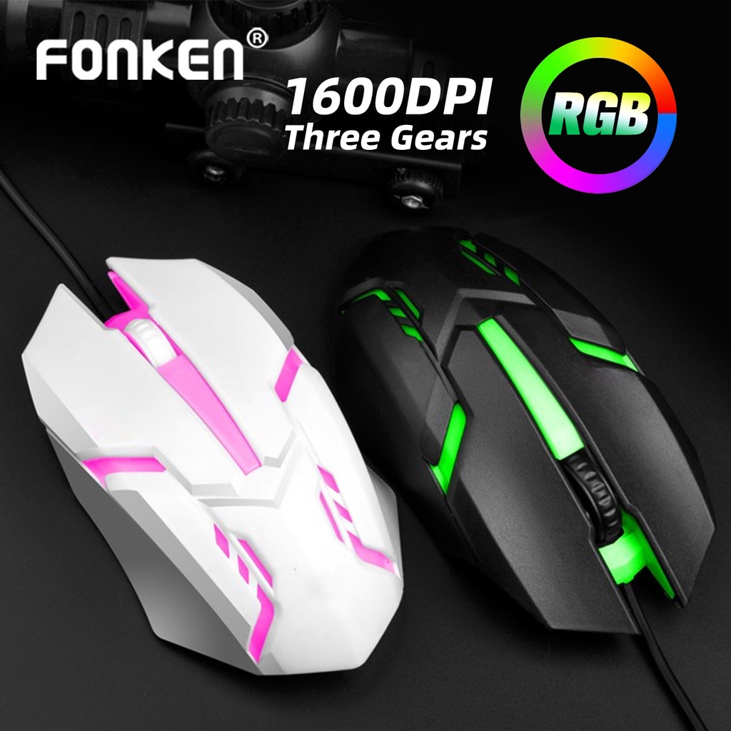 Fonken Backlight USB Mouse Wired Gaming 1600 DPI Optical 3 Buttons Game ...